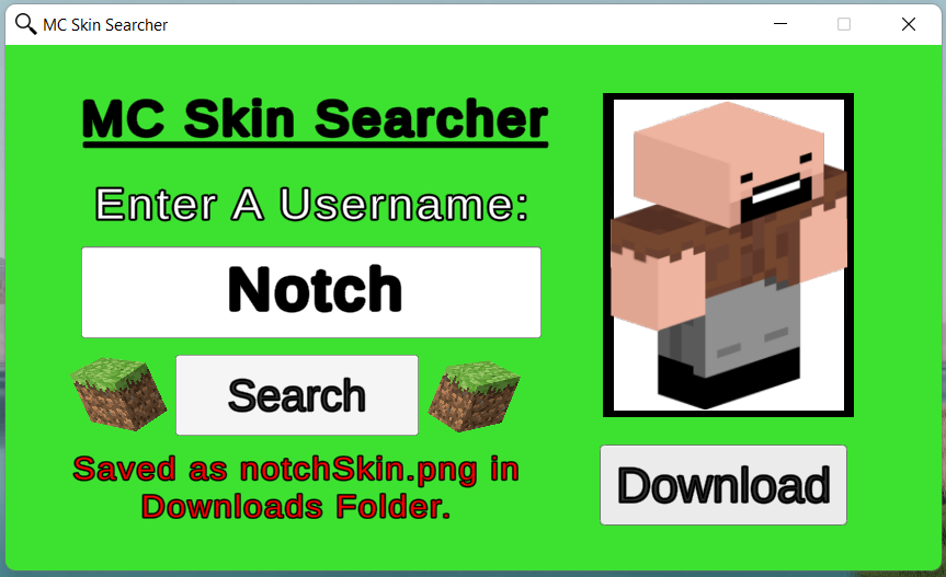 GitHub - liammarcovitz/MC-Skin-Searcher: Desktop app to fetch the skin ...