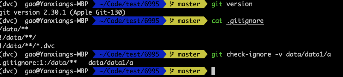 dvc and git does not behave the same with "!" and "**" · Issue #6995 · iterative/dvc · GitHub