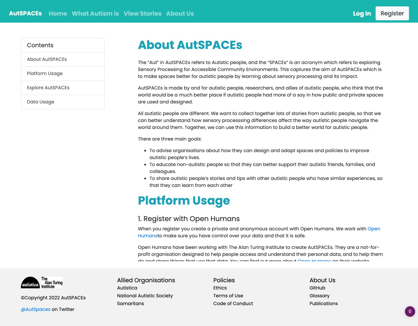 Feedback on current platform prototype · Issue #213 · alan-turing-institute/AutSPACEs · GitHub
