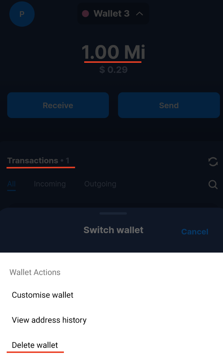 [Task]: The delete action is still displayed for an account when it has received transactions ...