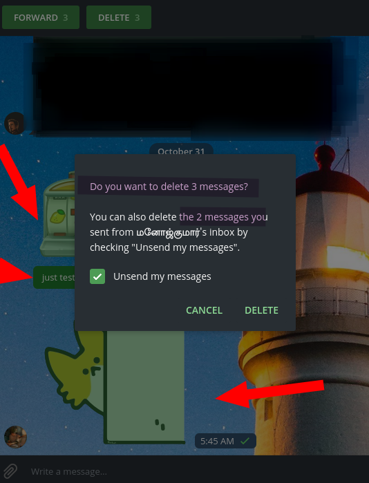 Old delete confirmation for "unsend message" when deleting Randomly ...