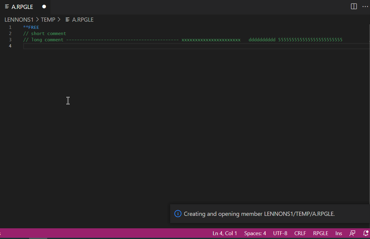 Error saving to source file when statement is too long · Issue #404 · codefori/vscode-ibmi · GitHub