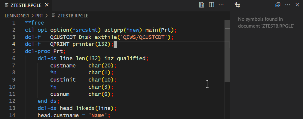 Outline: Disk extfile('QIWS/QCUSTCDT') causes problems · Issue #94 · codefori/vscode-rpgle · GitHub