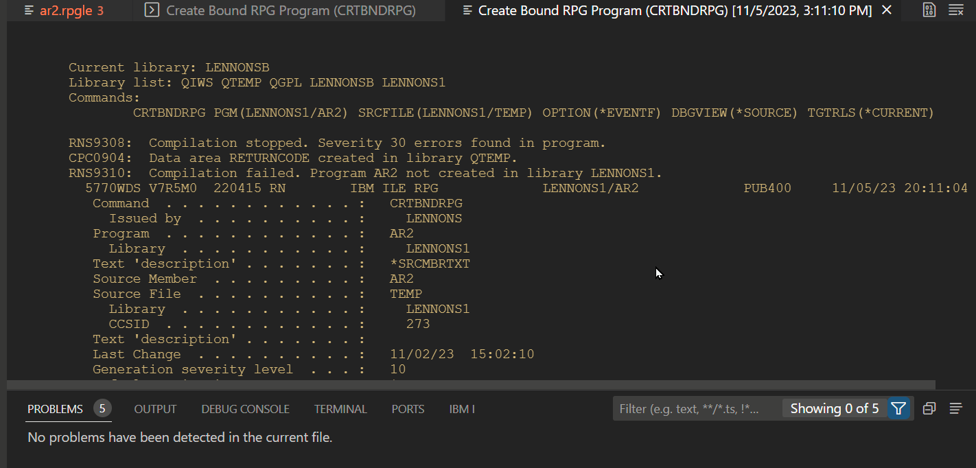 Displays And Tabs After A Compile · Issue 1628 · Codeforivscode Ibmi · Github