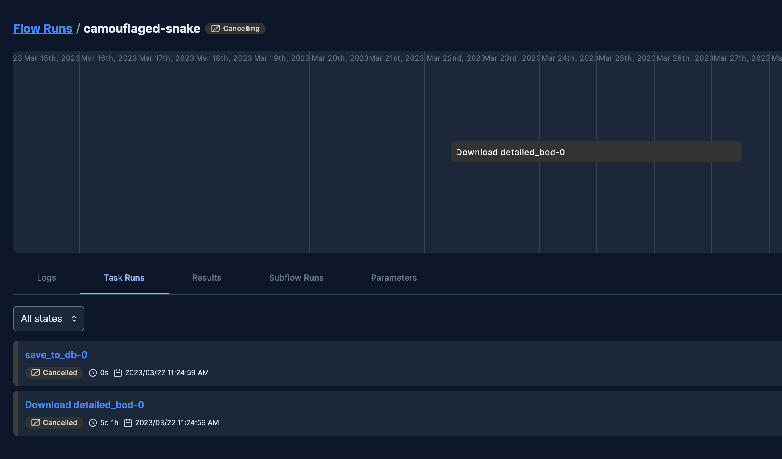 Flow Cancelling not transitioning to Cancelled · Issue #8972 · PrefectHQ/prefect · GitHub