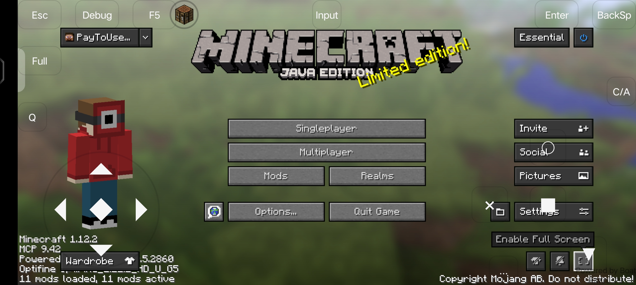 Game controls appear after clicking on the full screen button with essential on 1.12.2 · Issue ...