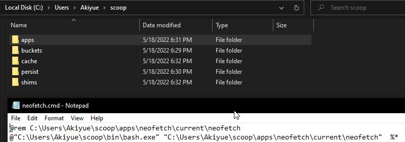 [Windows] Neofetch package is calling "bash.exe" from a ghost path ...