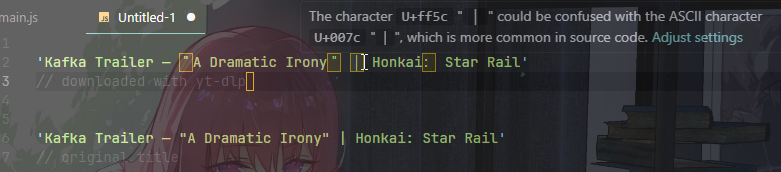 YouTube video title output bugs out/replaces some unicode characters ...