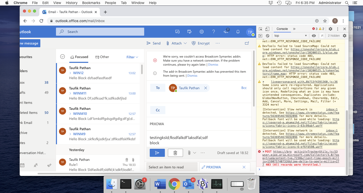 Error message on Outlook Client does not give exact information about network issue when Onsend ...