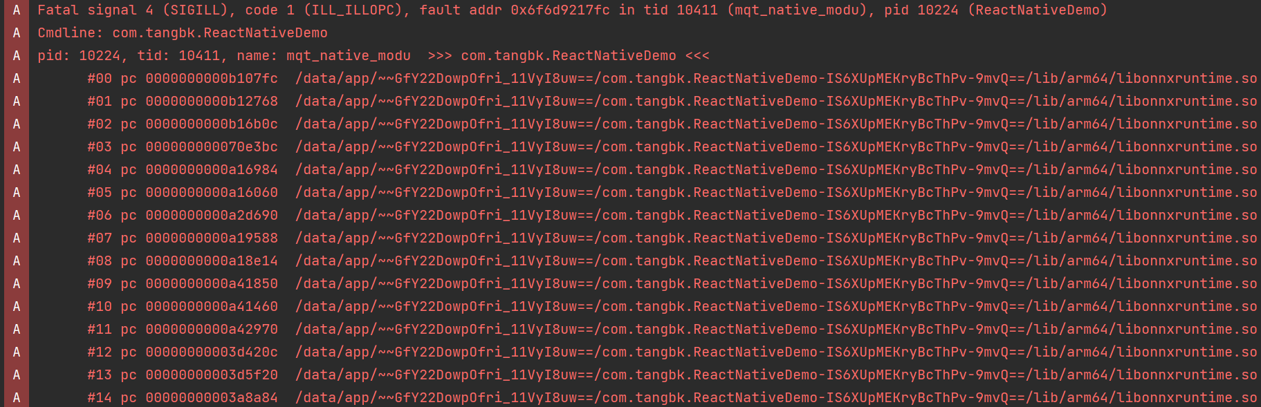 [Mobile] React Native app crash with Fatal signal 4 (SIGILL), code 1 (ILL_ILLOPC), fault addr ...