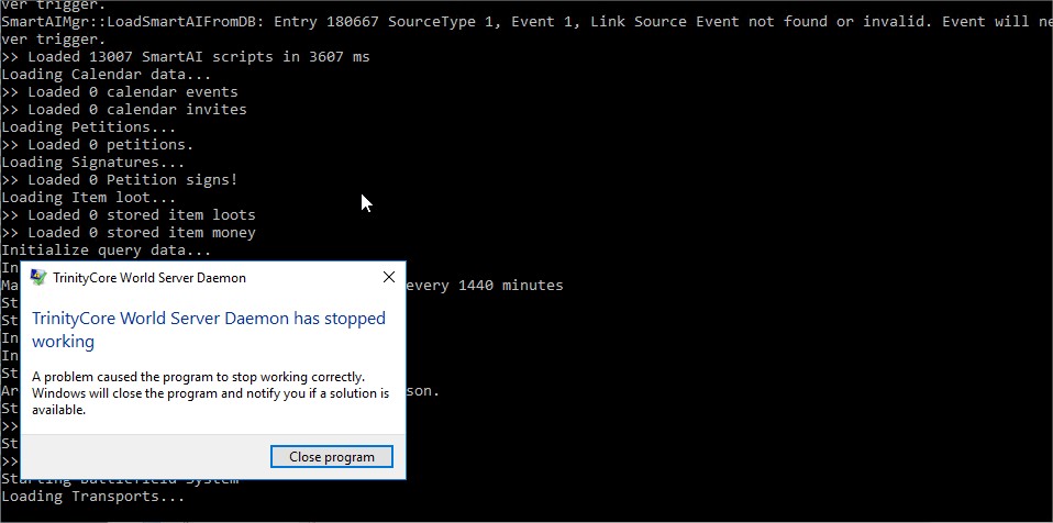 Server Crash on loading Transport using the last tdb · Issue #25744 · TrinityCore/TrinityCore ...