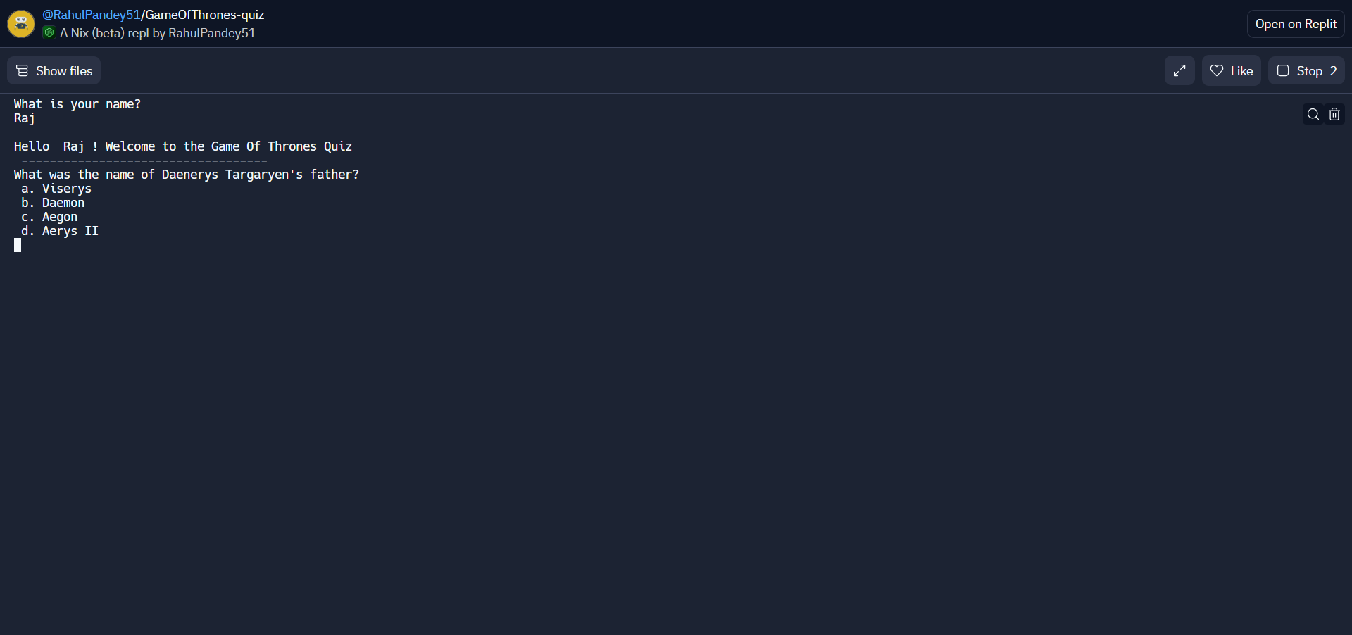 GitHub - InvincibleRP1/GameOfThrones-quiz: A CLI Based quiz based on Game Of Thrones TV Show