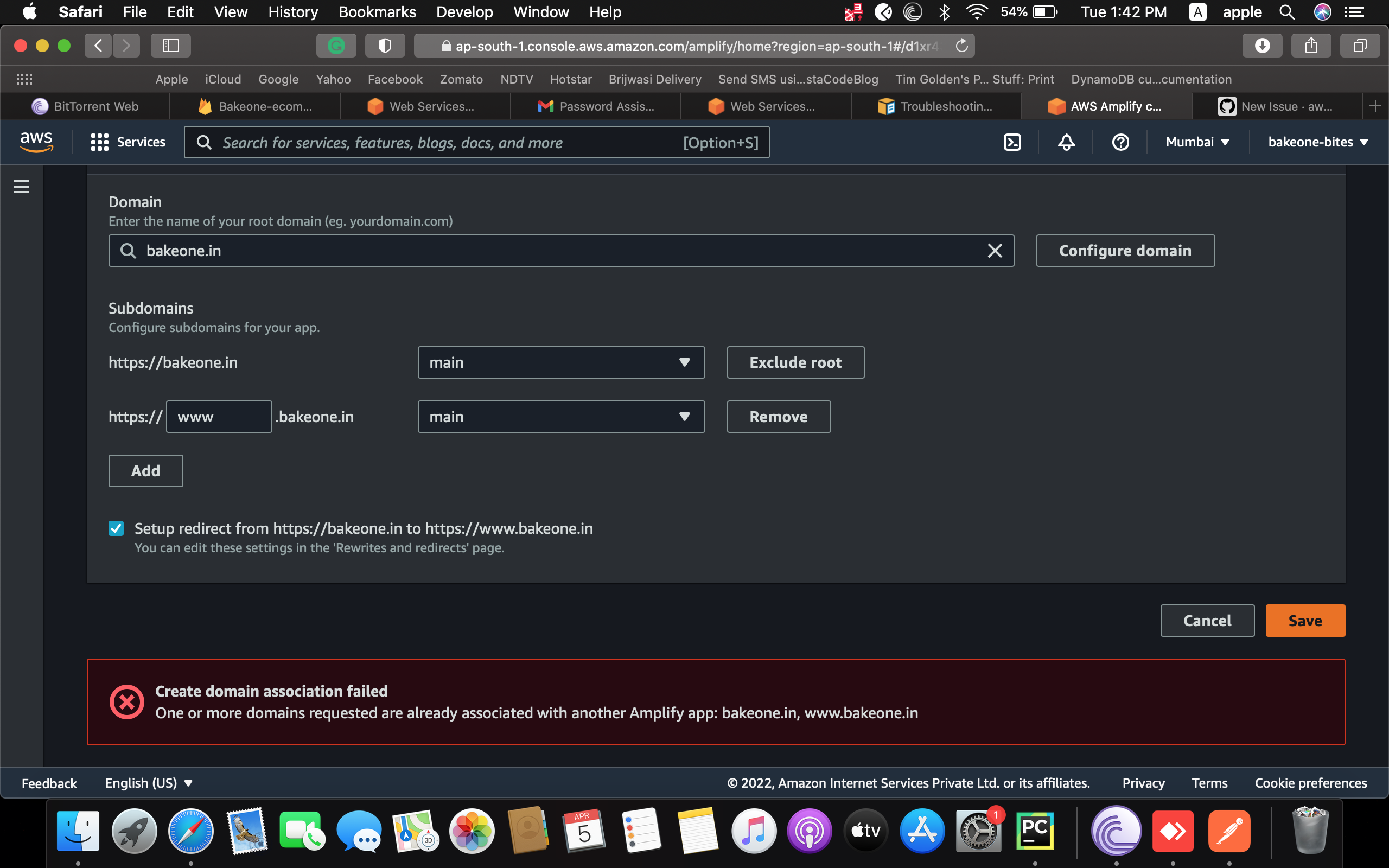 Create Domain Association Failed One Or More Domains Requested Are Already Associated With