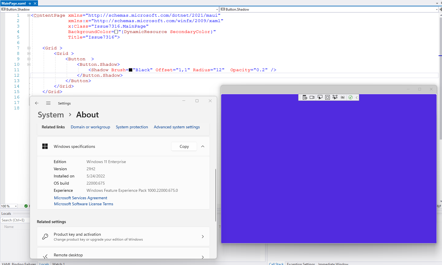 Button.Shadow Win32 Exception (Win11) · Issue #7316 · dotnet/maui · GitHub
