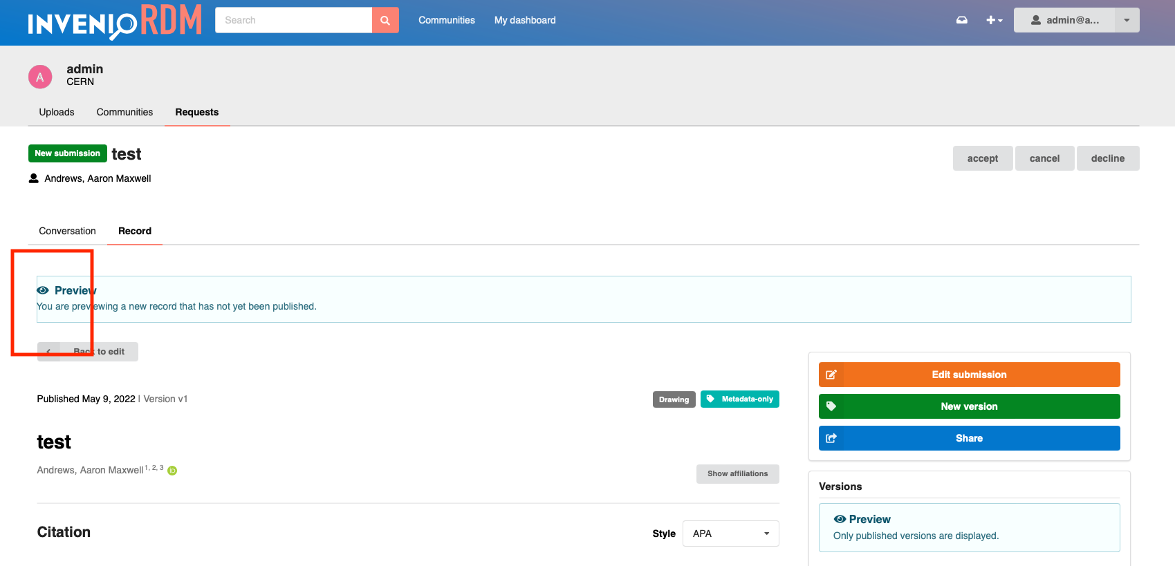 UI: broken banner in community request record preview · Issue #1524 · inveniosoftware/invenio ...
