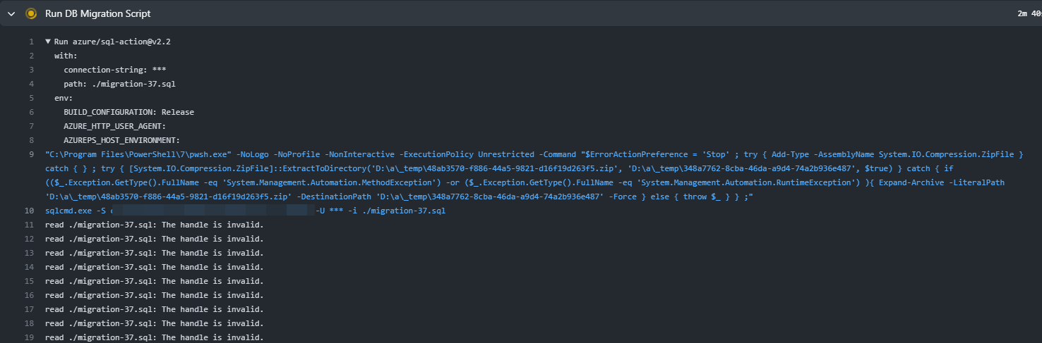 The Handle Is Invalid · Issue 185 · Azure Sql Action · Github