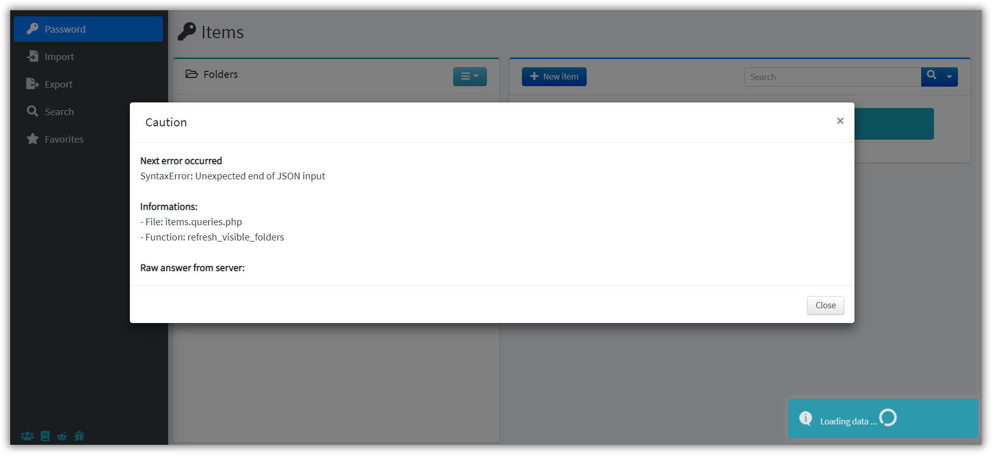 New user can't access credential items "No data to display! Either no folder already exists ...