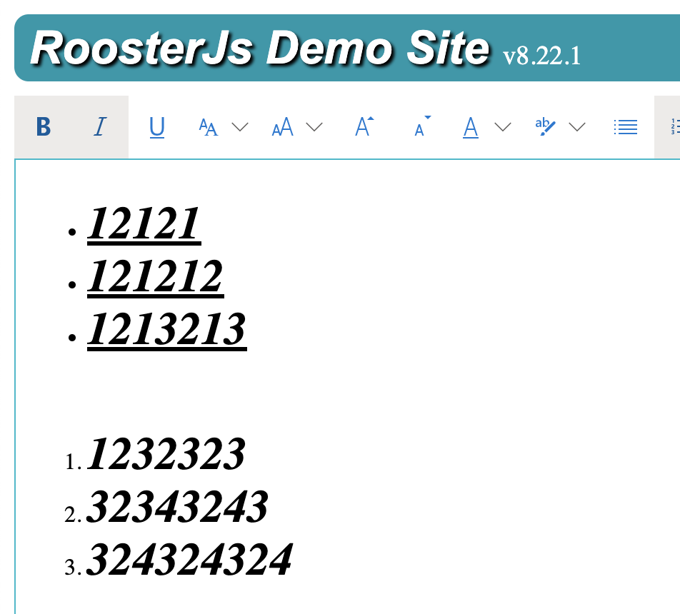 Inconsistent style of bullet and number · Issue #980 · microsoft/roosterjs · GitHub