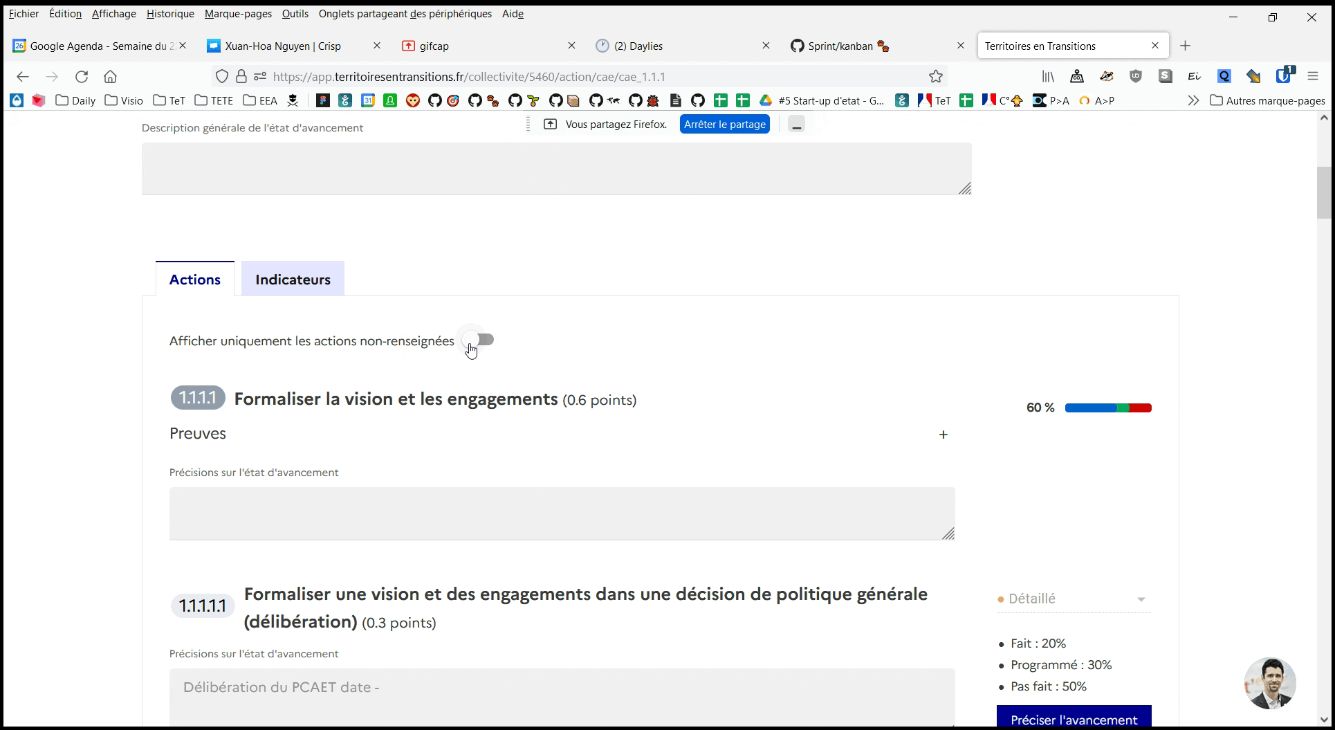 Page blanche lorsqu'on clique sur le toogle "afficher uniquement les actions non renseignées ...