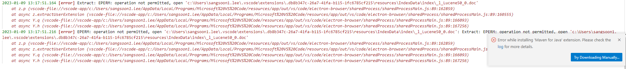 installation through the java extension failed · Issue #926 · microsoft ...