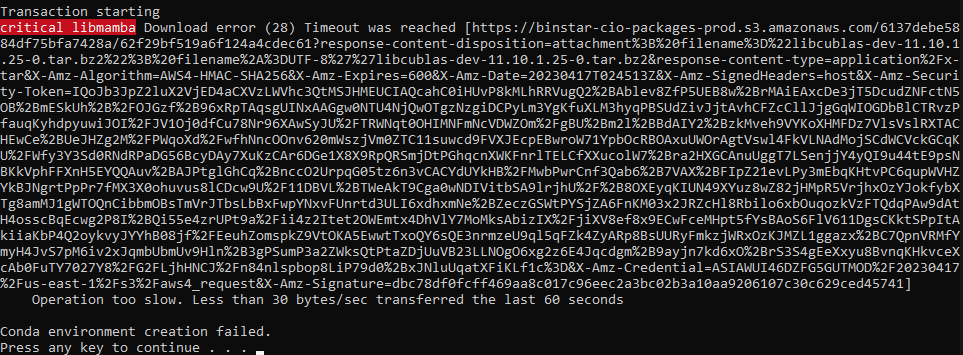 critical libmamba Download error (28) Timeout was reached · Issue #1293 · oobabooga/text ...
