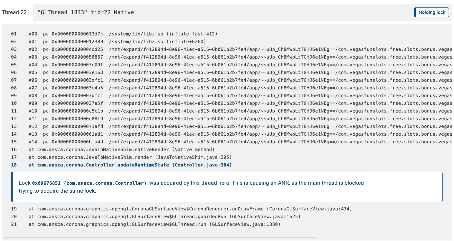 Android: Runtime bug - ANR in com.ansca.corona.Controller - new insight from Google Play · Issue ...