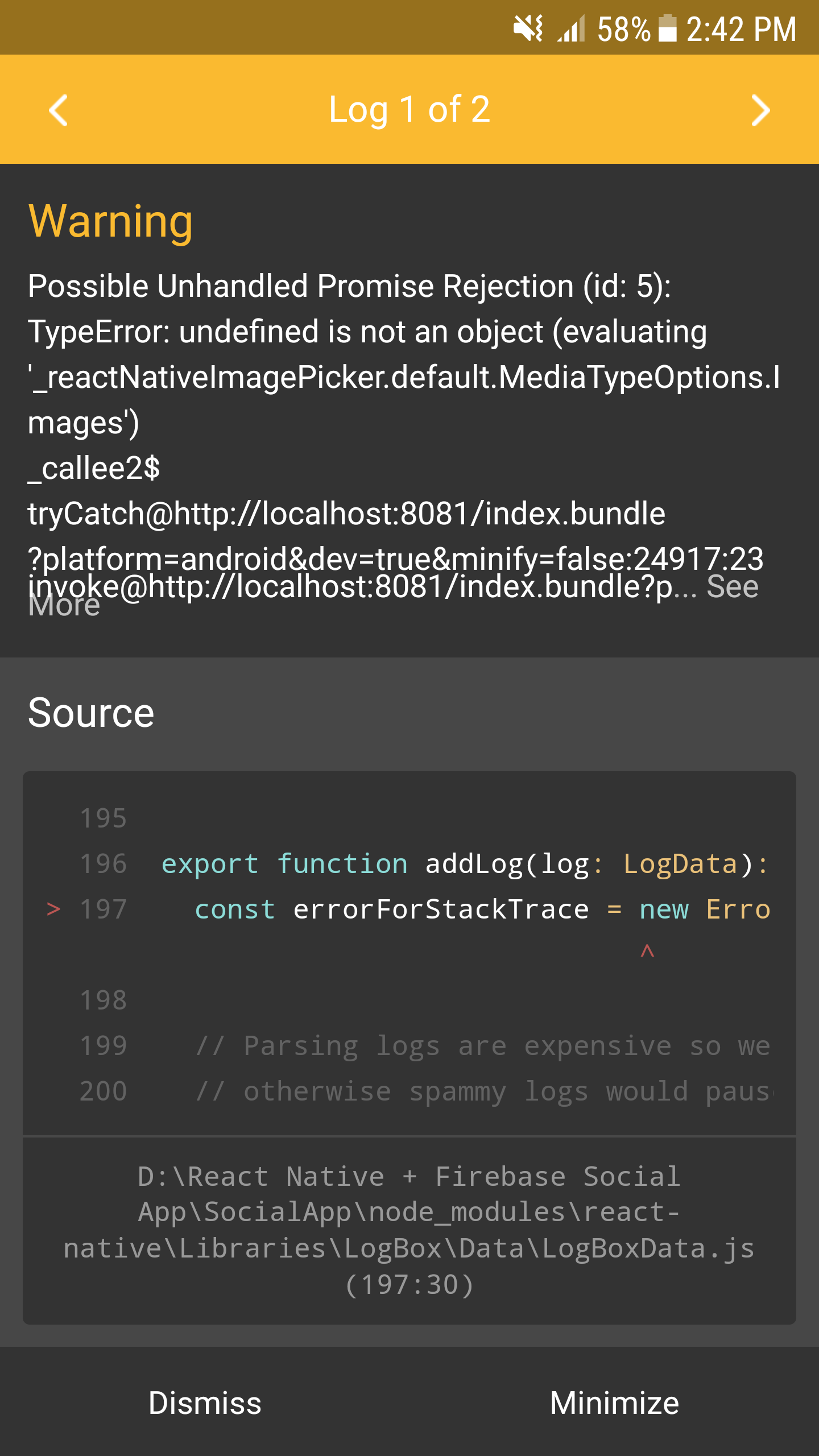 unhandled promise rejection typeError undefined is not object mediaTypes:ImagePicker.MediaTypes ...
