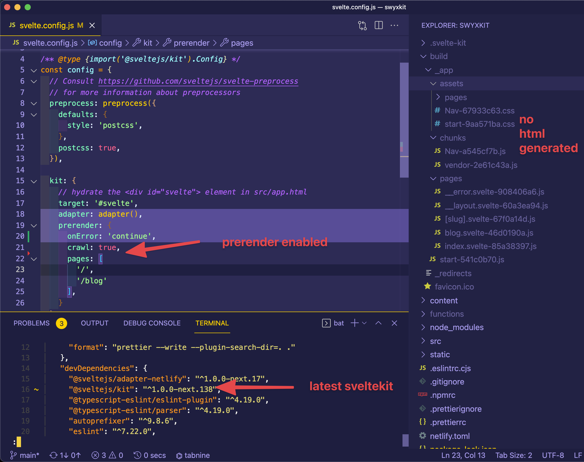 Netlify adapter: prerender field of `svelte.config.js` basically doesn't work - must prerender ...