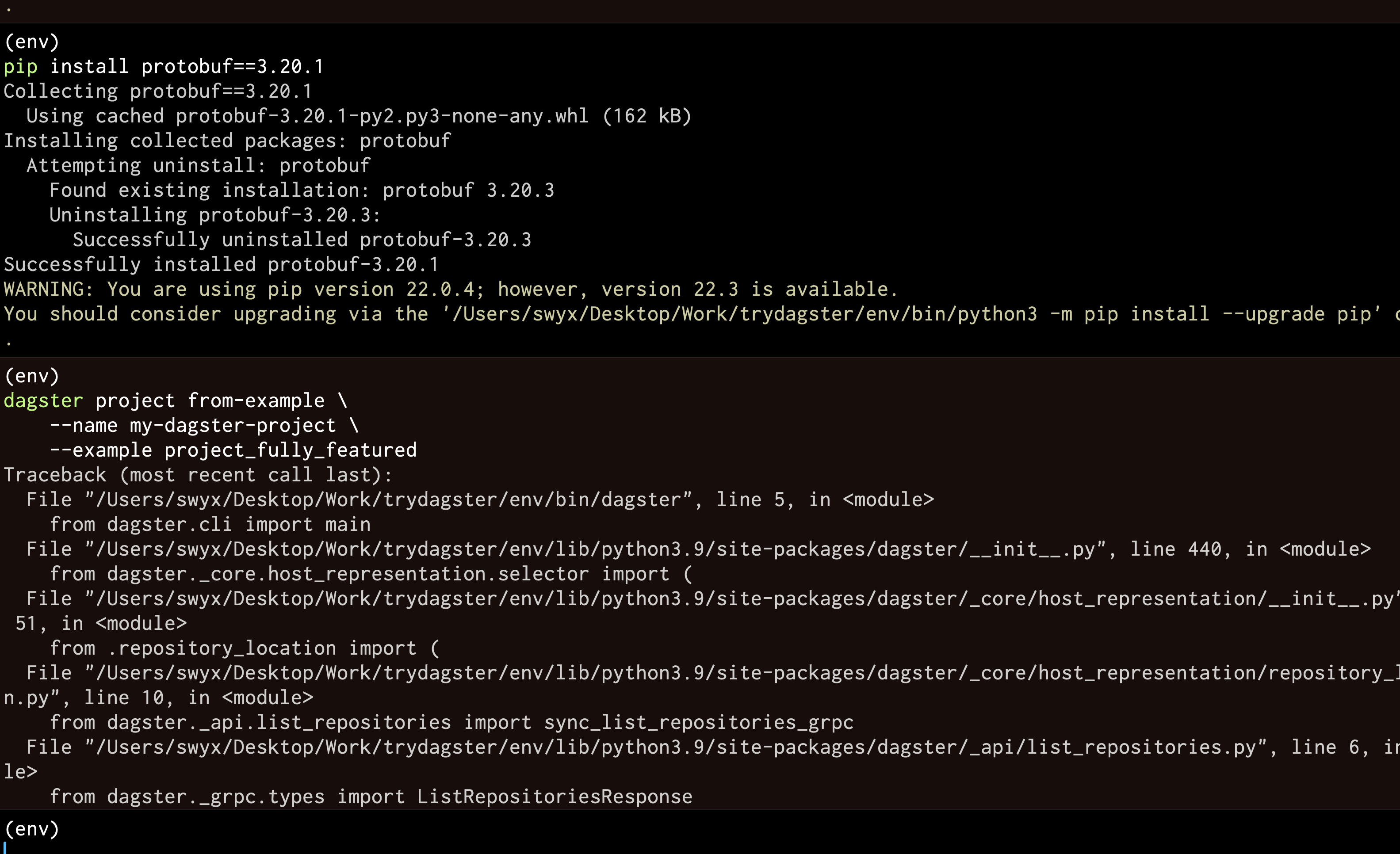 [docs issue] trying "Fully Featured" project and getting error out of the box on M1 Mac ("symbol ...