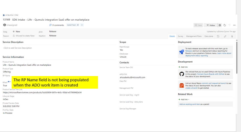 The Rp Name Field Is Not Being Populated In The Ado Work Item · Issue 4262 · Azureazure Sdk 