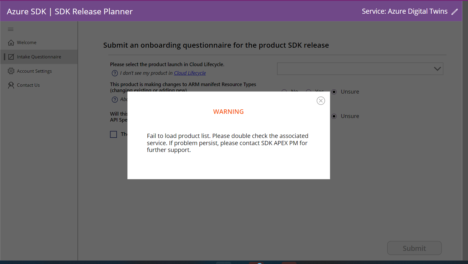 Contact Information For Errors Encountered During Completion Of Onboarding Survey · Issue 4534
