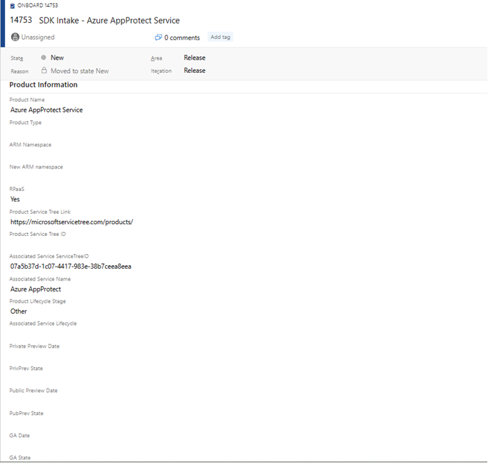Release Planner and ADO: Onboard Services only, no product entry in service tree at time of ...