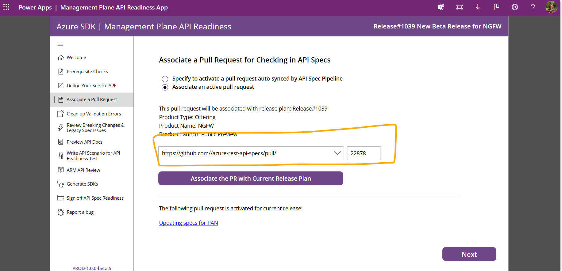 Change the PR box in API readiness to be a link vs box with prepopulated URL · Issue #5966 ...