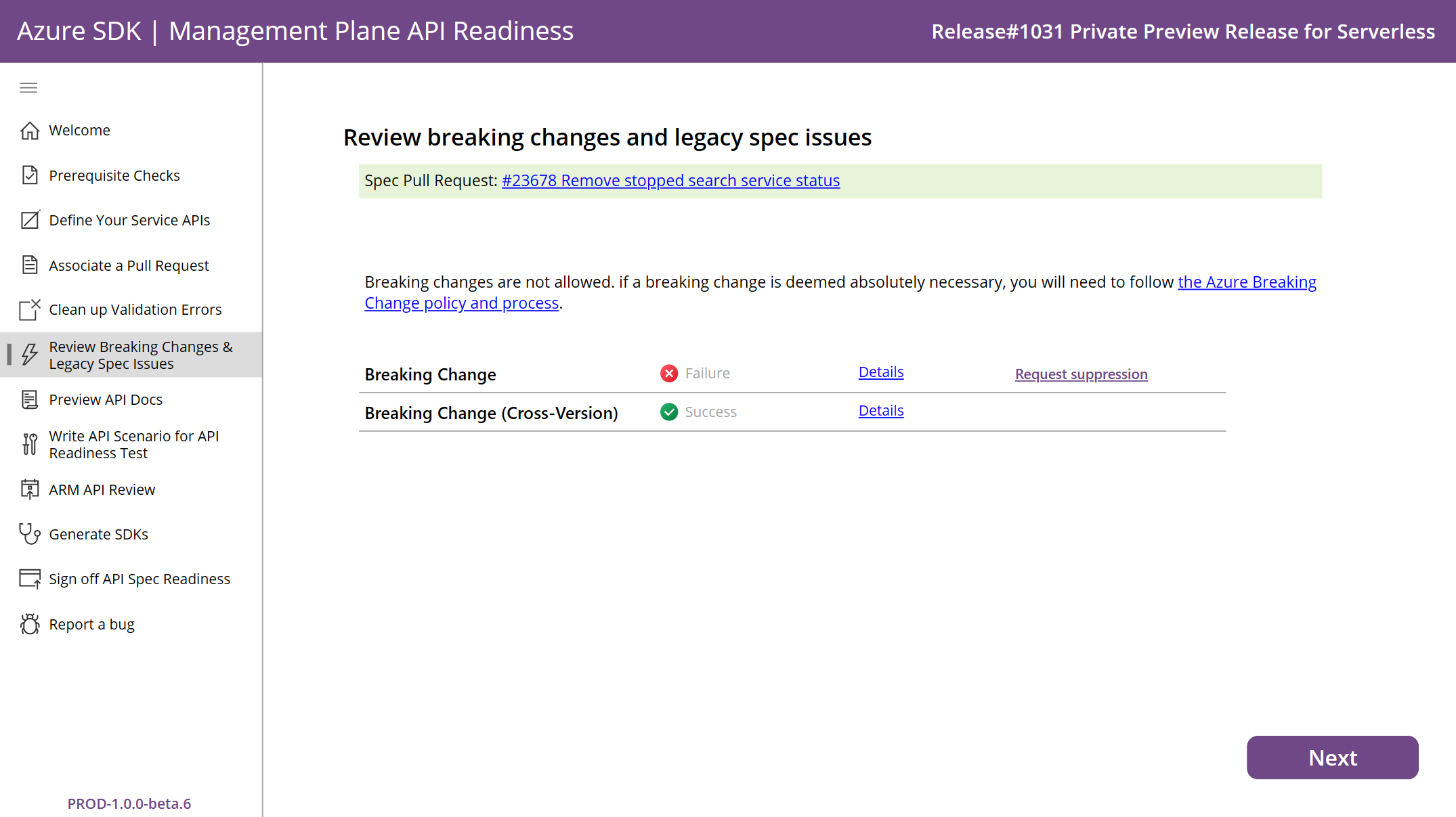 Release planner - Breaking change suppression request is not showing any status · Issue #5961 ...