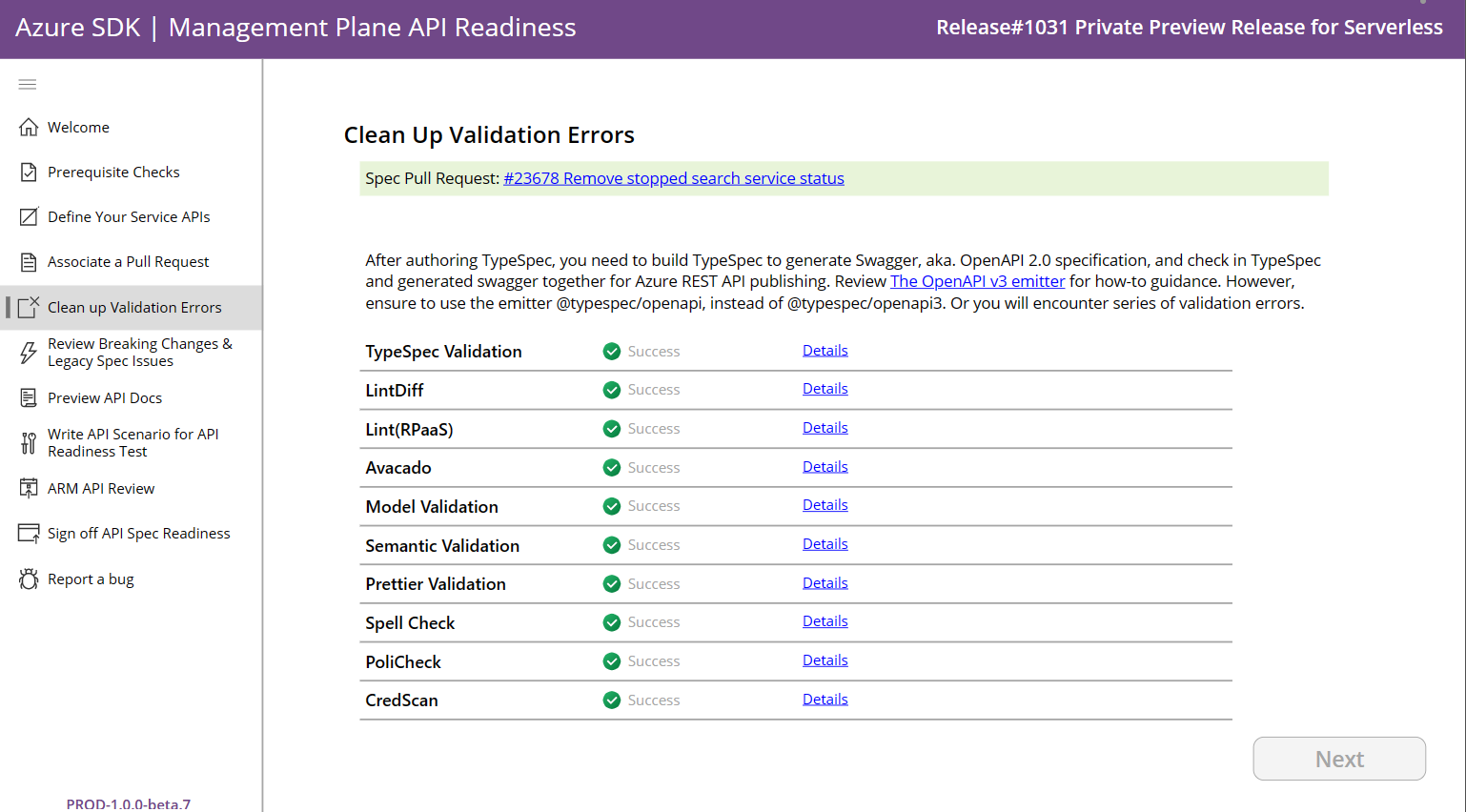 Breaking change did all pass in the API readiness app, API readiness signoff shows passed and ...