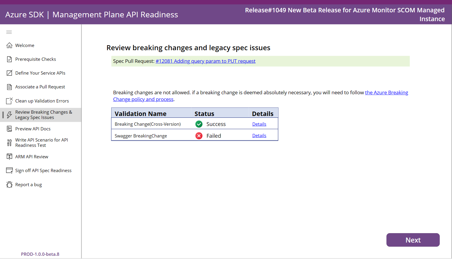 [Breaking Change] shows as Failed but Signoff API Spec Readiness shows as not required · Issue ...