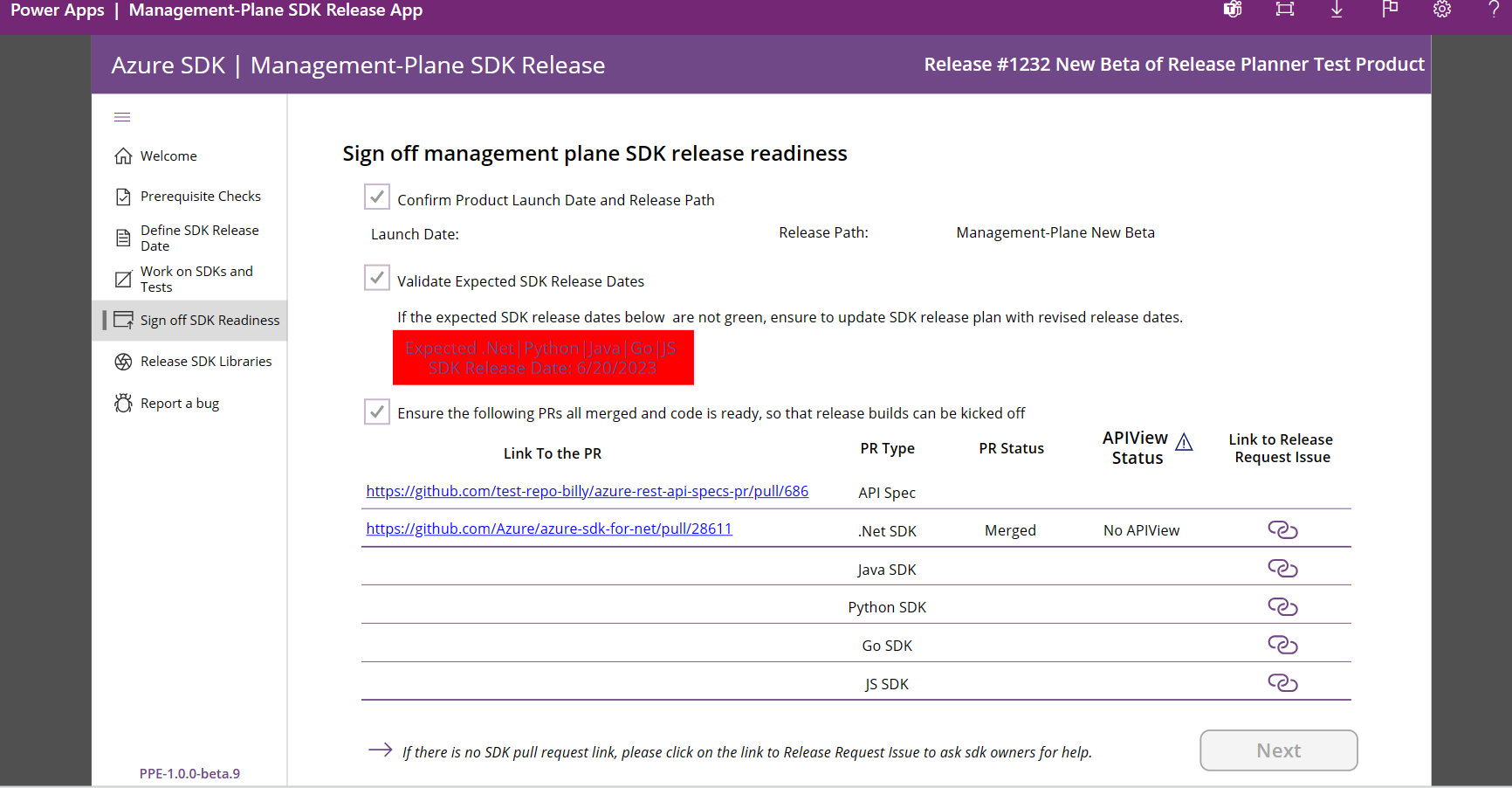 Redesign Data Plane Sign off management plane SDK release readiness screen · Issue #6417 · Azure ...