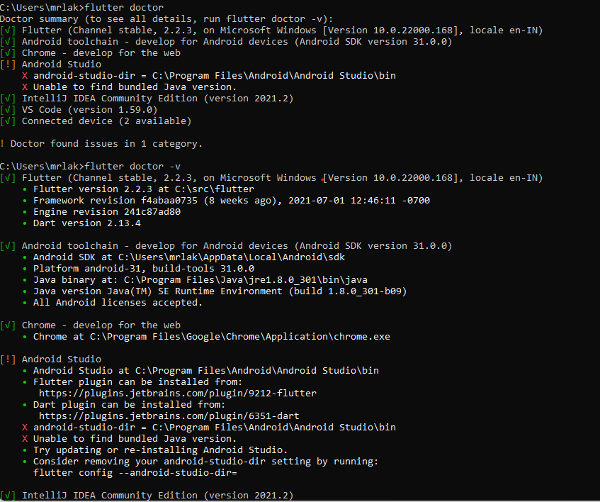 Unable To Give The Path In Command Line For Setting Android In Flutter 