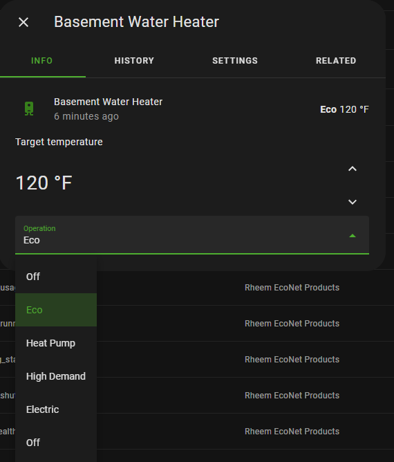 Rheem Econet Unable to turn off Water Heater Button Toggle · Issue #84336 · home-assistant/core ...
