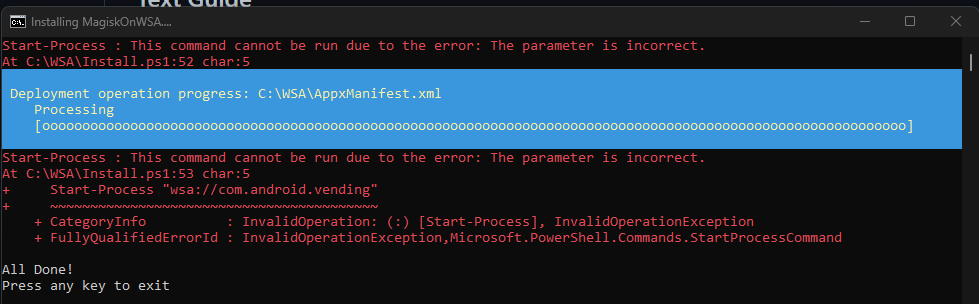 [Bug] Start Process parameter is incorrect · Issue #433 · LSPosed/MagiskOnWSALocal · GitHub