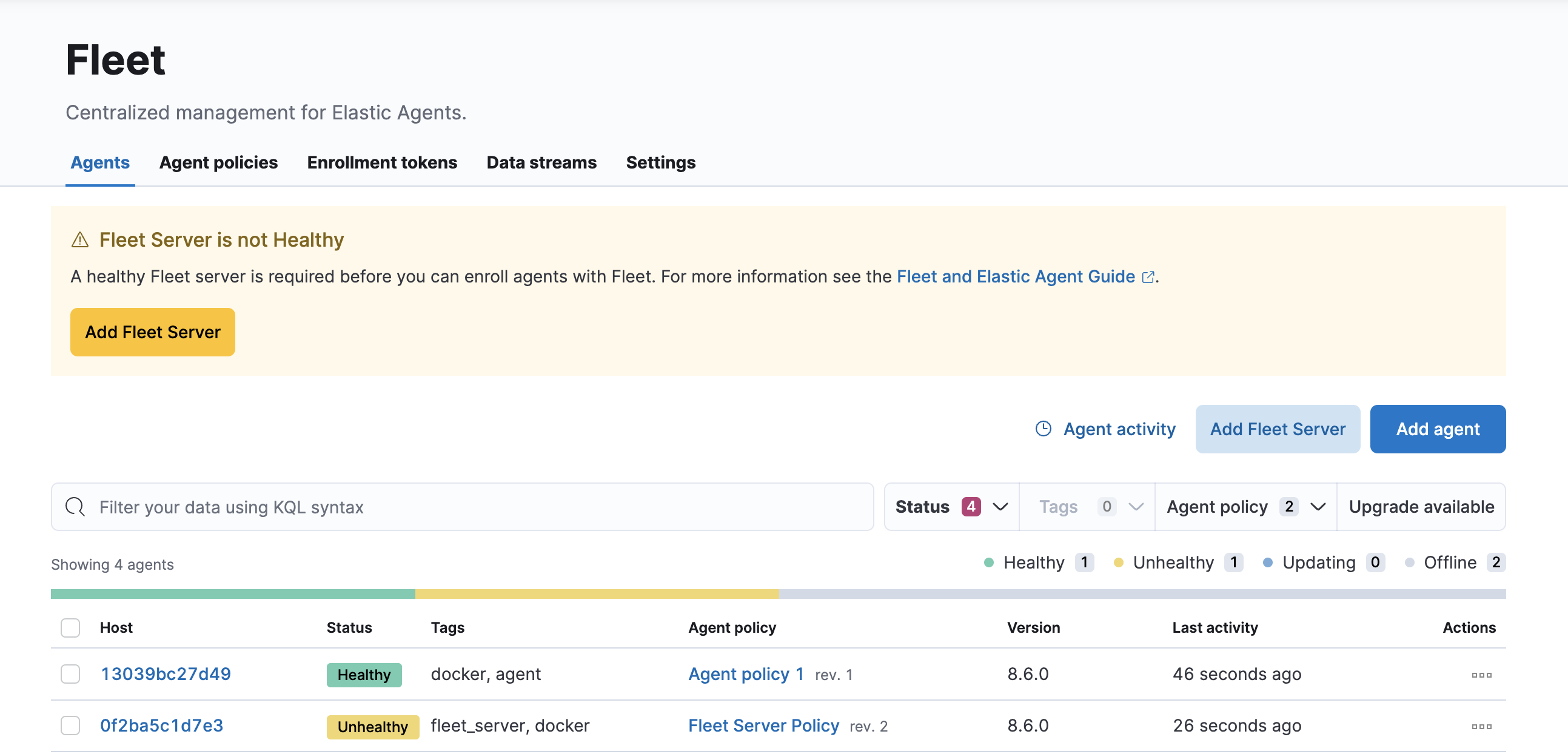 [Self-Managed]: No data under data streams tab for secondary agent installed on self-managed ...
