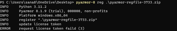 ERROR request license token faild (3) · Issue #1202 · dashingsoft/pyarmor · GitHub