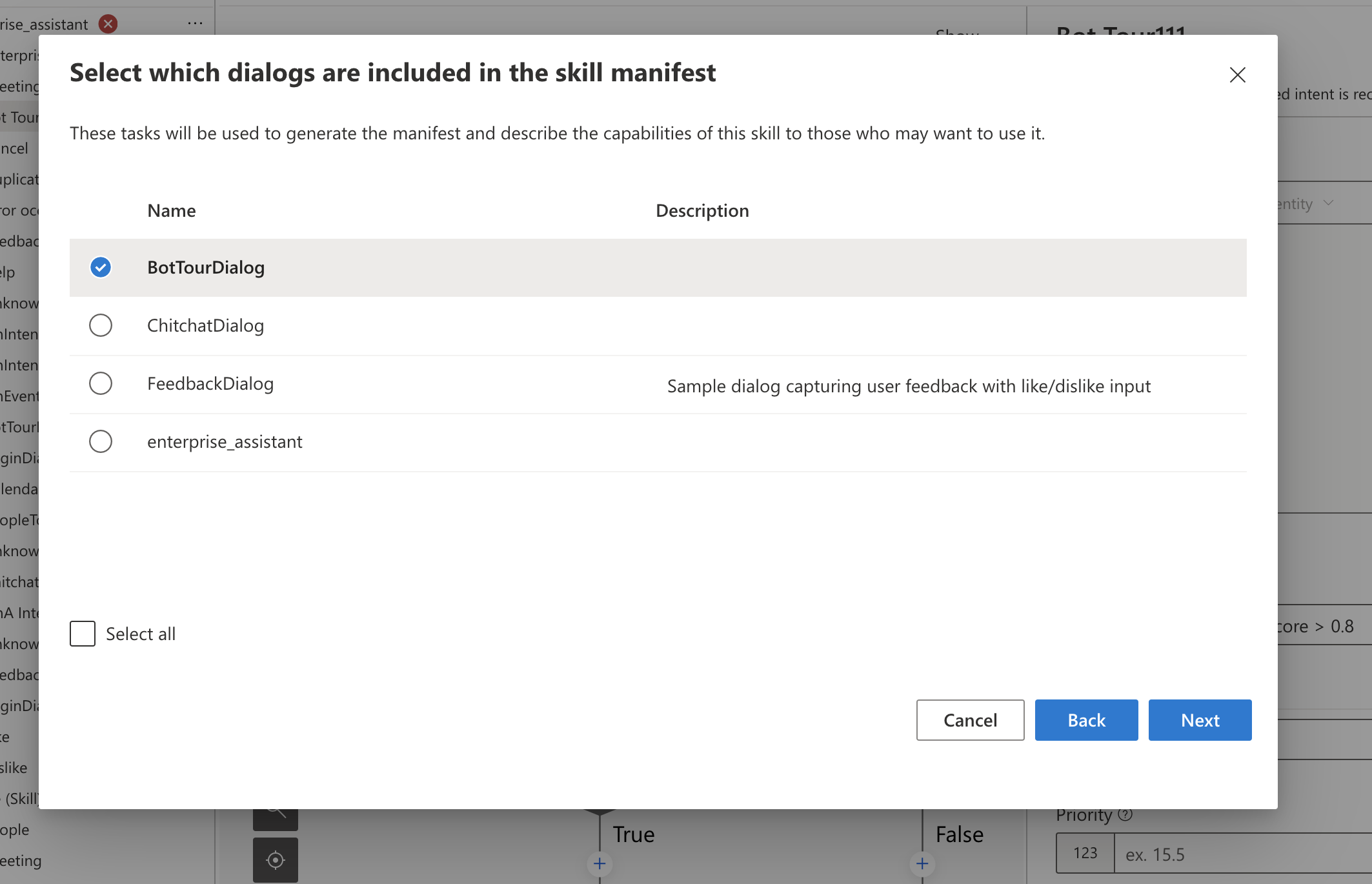 Share As A Skill Only Root Bot Intents Are Shown In Task Selection Ui Suggests That Dialog 0652