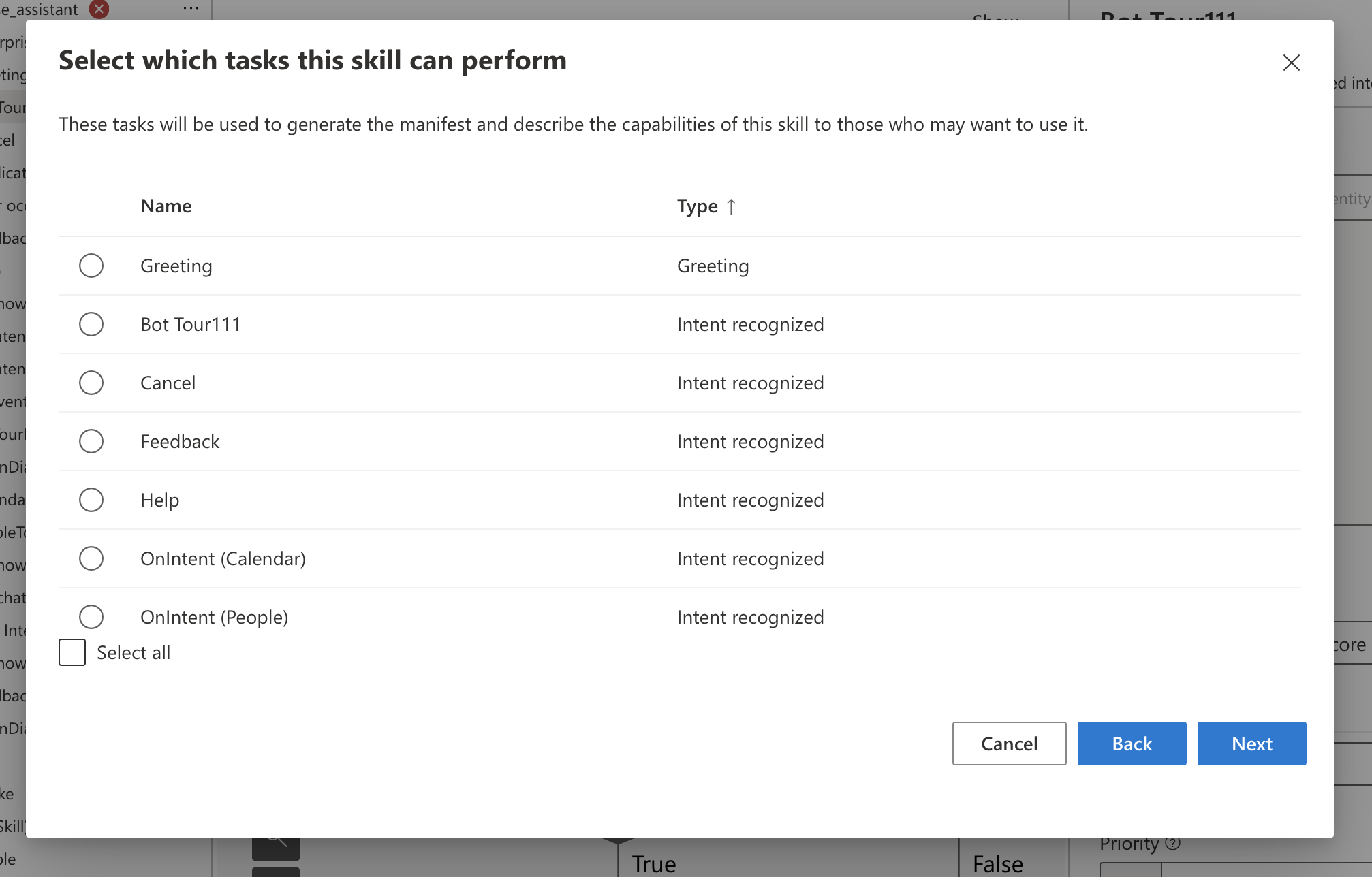 Share As A Skill Only Root Bot Intents Are Shown In Task Selection Ui Suggests That Dialog 3777