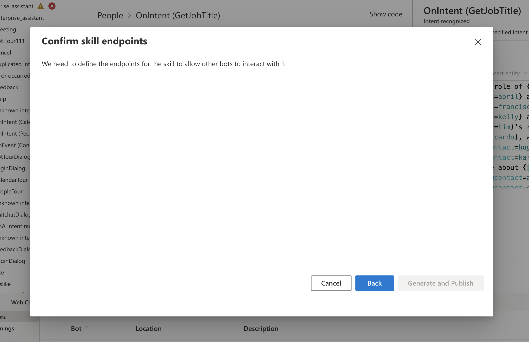 [UI bug] [Export as skill] Confirm skill endpoints is blank when publish profile is imported ...