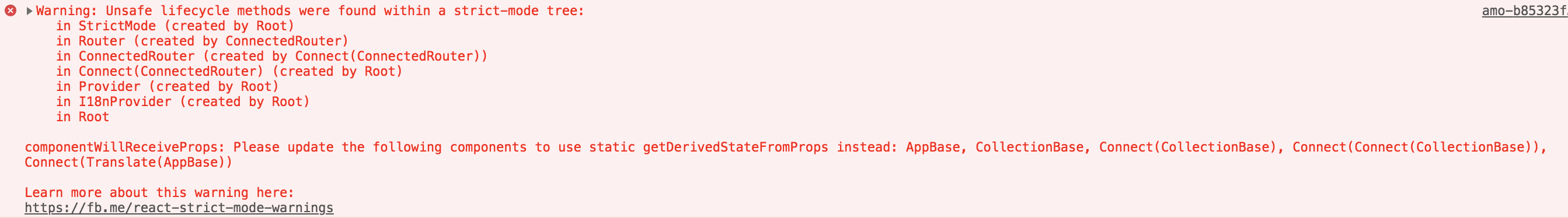 Remove componentWillReceiveProps() calls (react upgrade) · Issue #12568 · mozilla/addons · GitHub