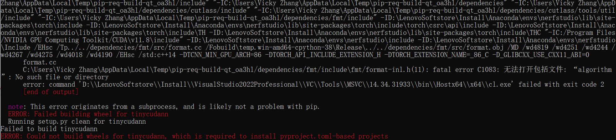 Could not build wheels for tinycudann, which is required to install pyproject.toml-based ...