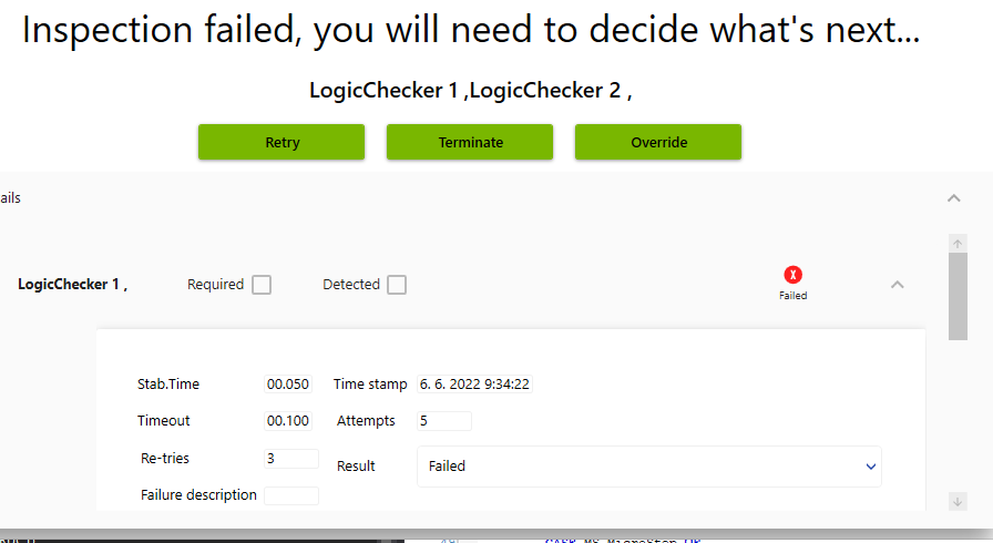 [BUG] Multiple inspections - Retry button is allowed/visible, inside inspection failed dialog ...