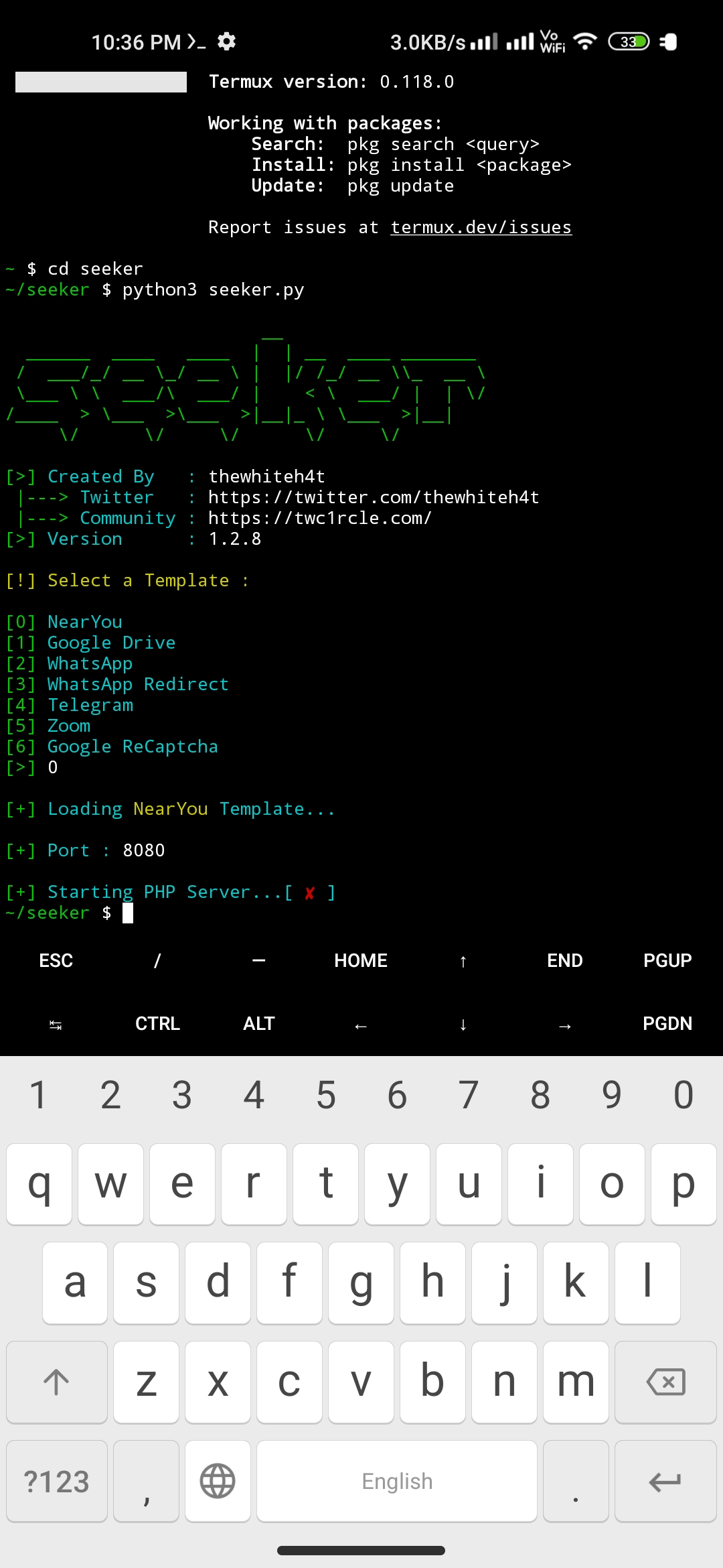 FAILED TO START PHP SERVER · Issue #157 · thewhiteh4t/seeker · GitHub