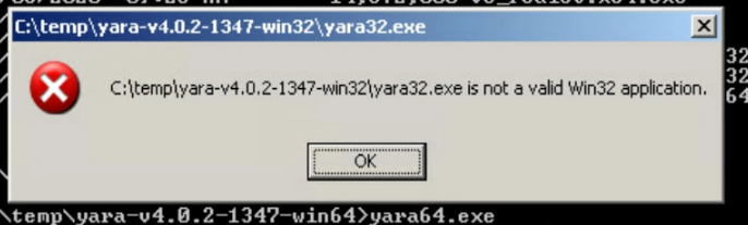 Not a valid Win32 application · Issue #1332 · VirusTotal/yara · GitHub